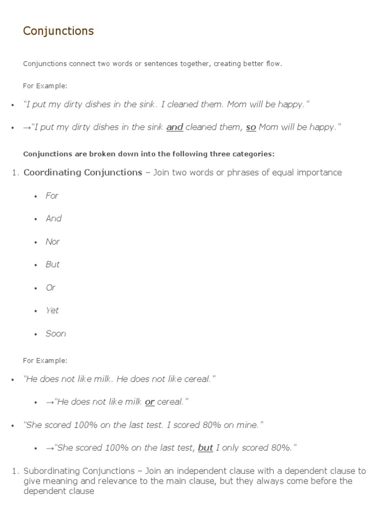 Conjunctions: Conjunctions Connect Two Words or Sentences Together ...