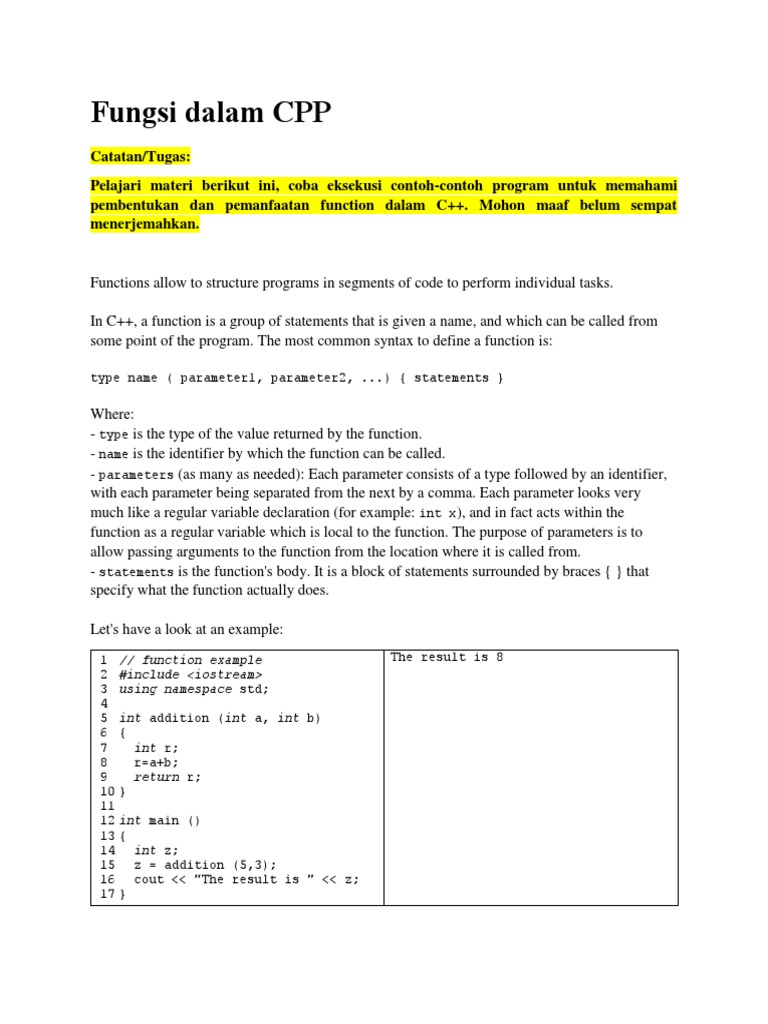 5 Fungsi Dalam Cpp Pdf Parameter Computer Programming Subroutine