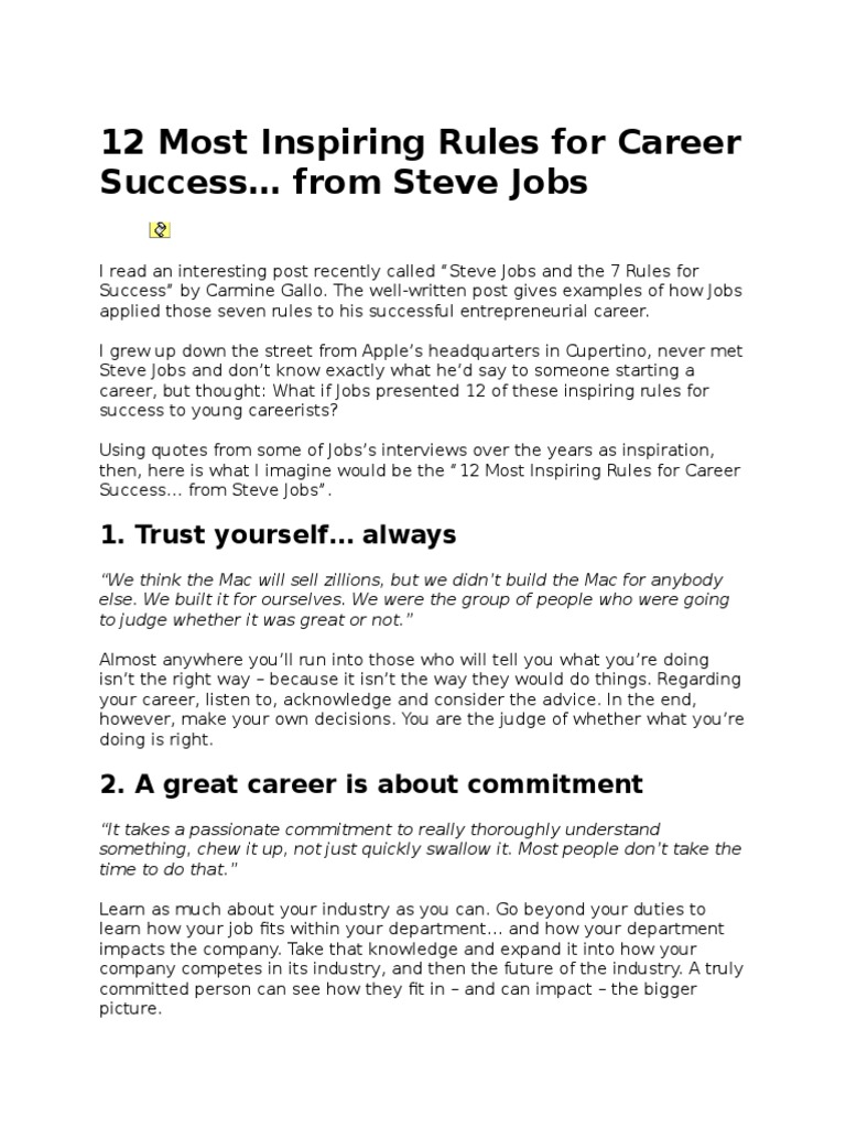 12 Most Inspiring Rules For Career Success | PDF | Steve Jobs | Business