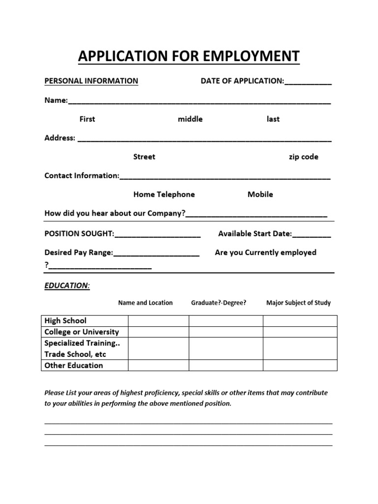 Employment Application Form Template | PDF