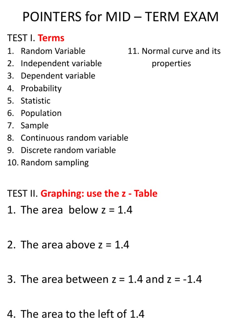 Mid-Term Exam Study Guide: Statistics | PDF | Teaching Methods & Materials | Science & Mathematics