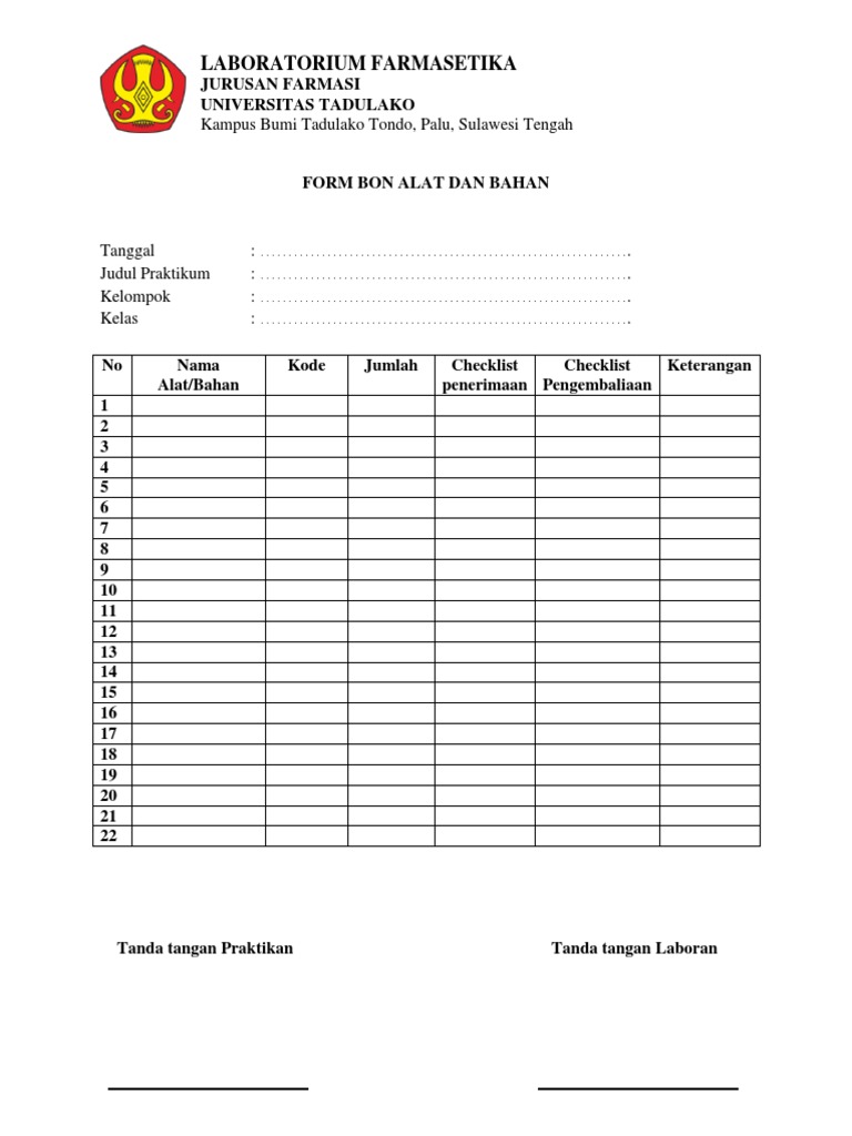 Form Bon Alat Dan Bahan | PDF
