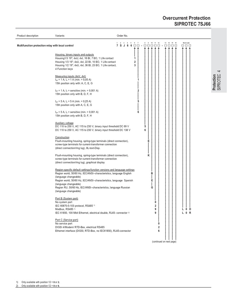 SIPROTEC 7SJ66 Catalog Technical Datasheet PDF | PDF | Ac Power | Power ...