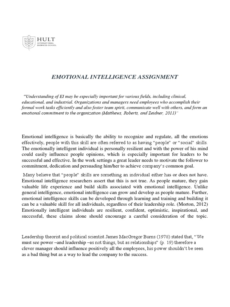 Emotional Intelligence Assignment 2 | PDF | Emotional Intelligence | Leadership