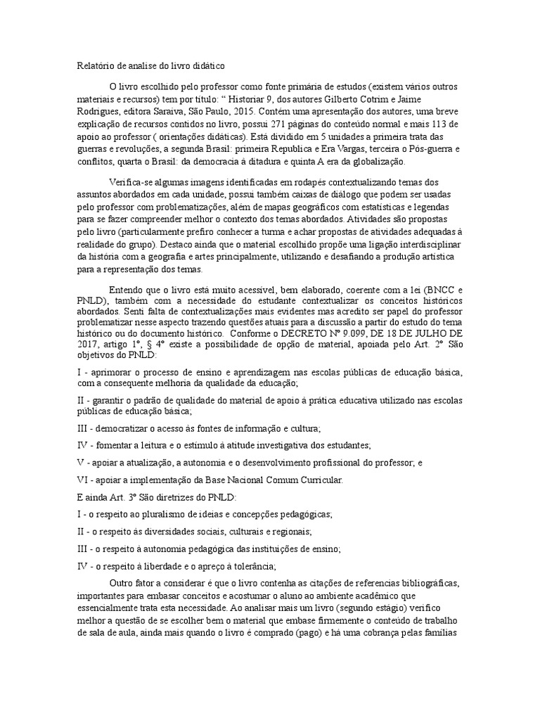 Relatório de Analise Do Livro Didático | PDF | Pedagogia | Geografia