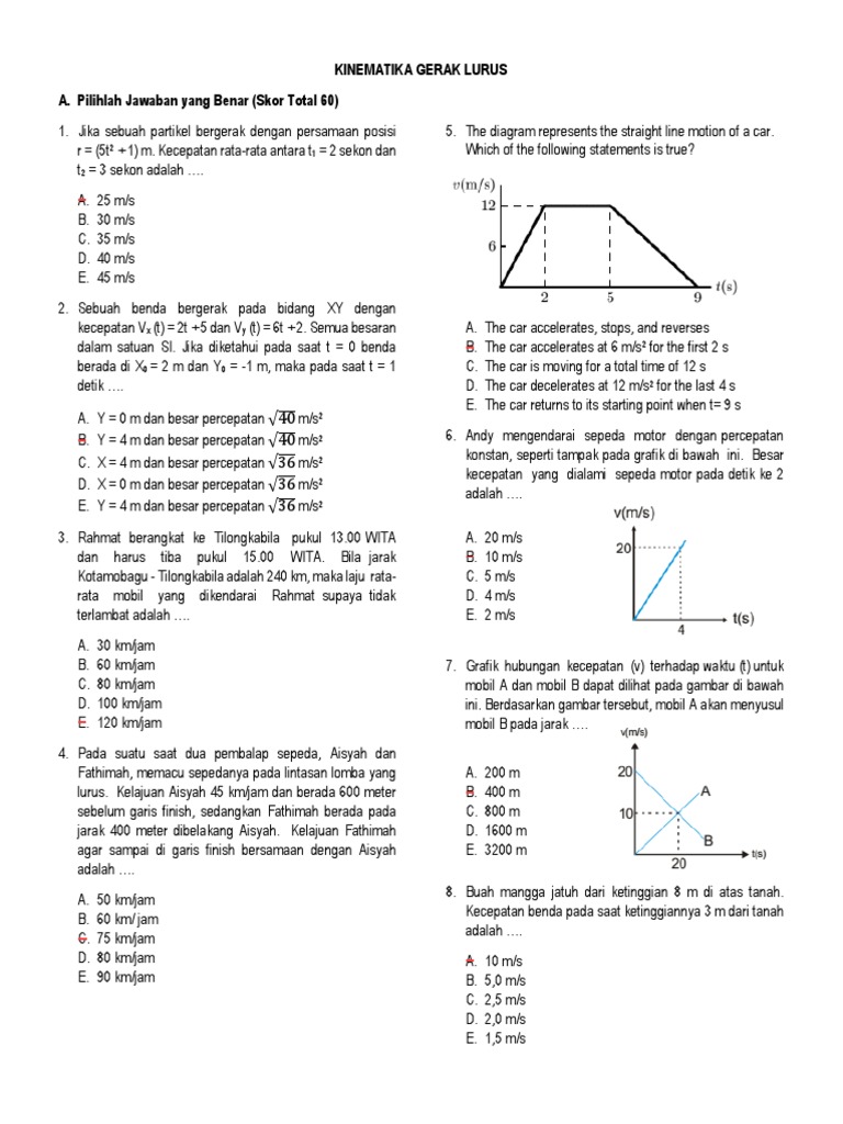Kinematika Gerak Lurus Uh 2 | PDF