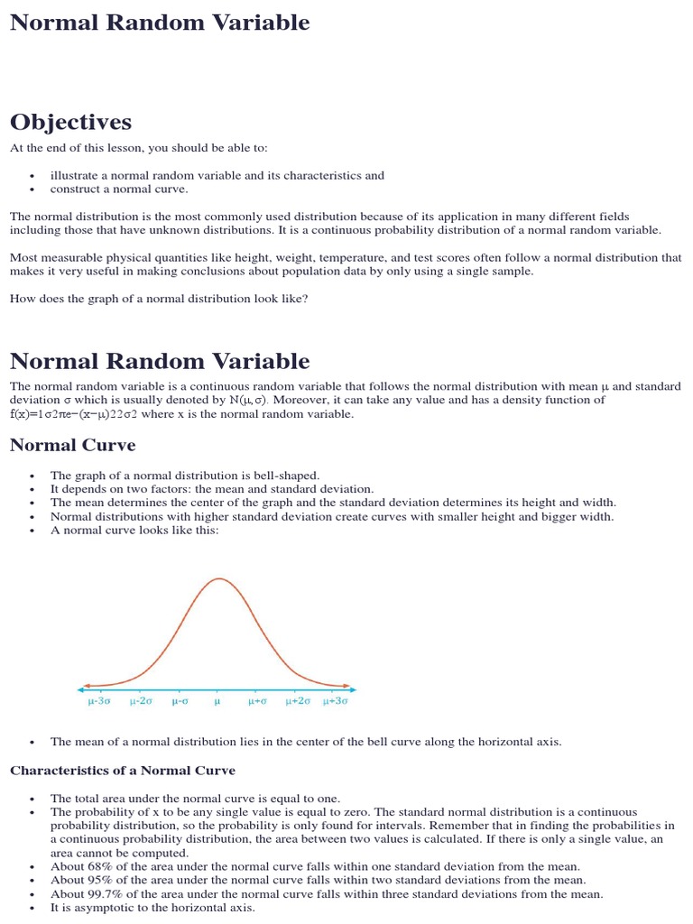Normal Random Variable | PDF | Normal Distribution | Standard Score