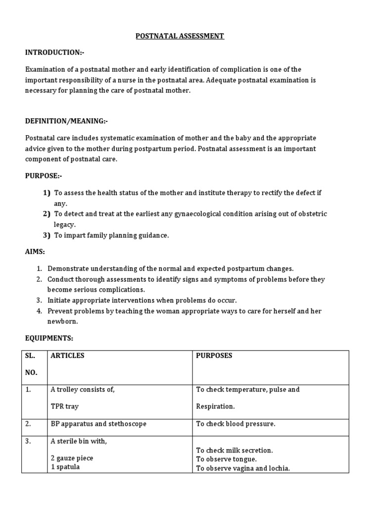 Postnatal Assessment | PDF | Postpartum Period | Childbirth