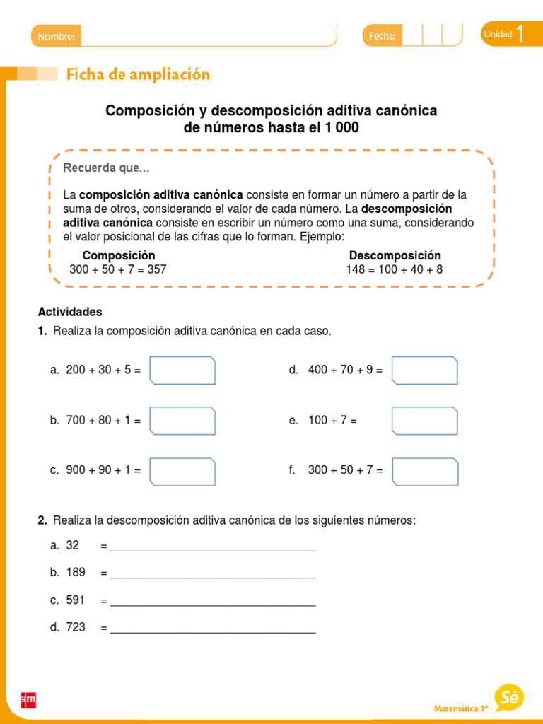 Composicion y Descomposicion Hasta El 1000 | PDF