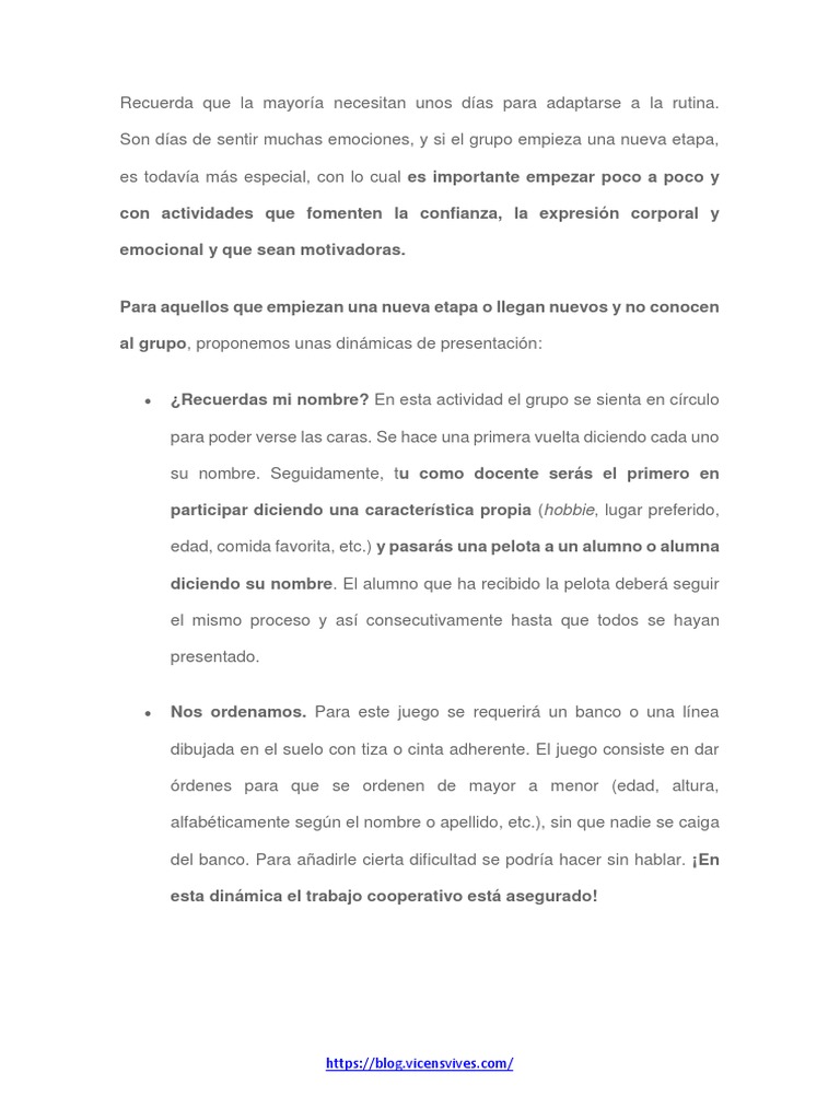 Actividades para el Primer Día de Clases | PDF | Salón de clases ...
