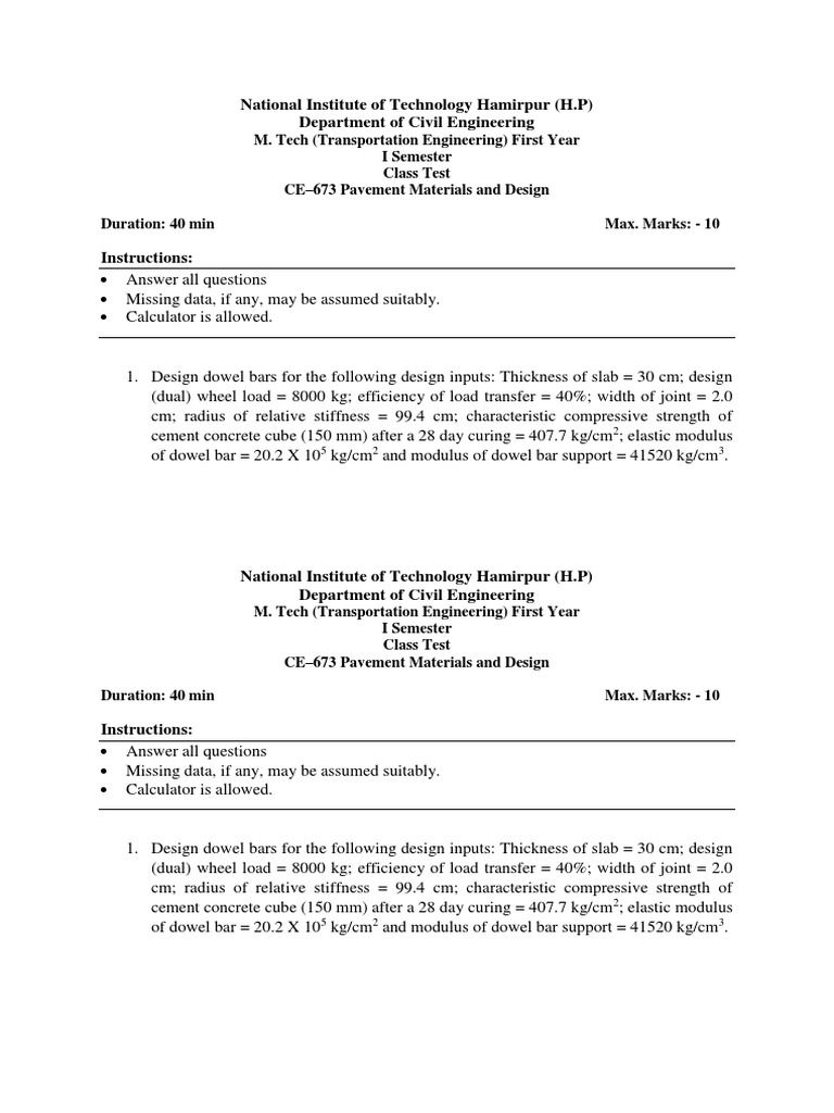 Class Test Pavement Design | PDF | Young's Modulus | Stiffness