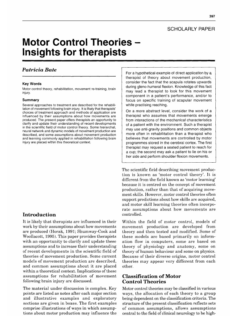 Motor Control Theories: Insights for Therapists on Applying Scientific ...