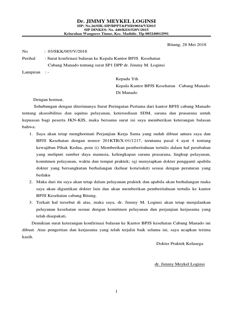 Surat Balasan SP1 | PDF