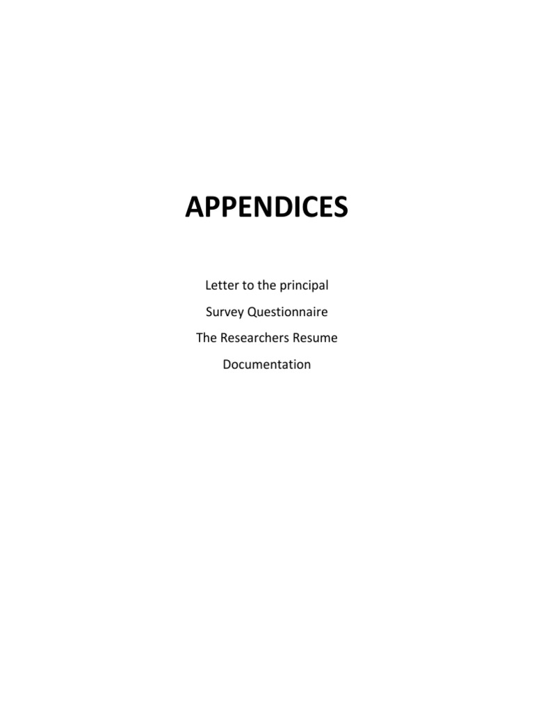 Appendices: Letter To The Principal Survey Questionnaire The ...