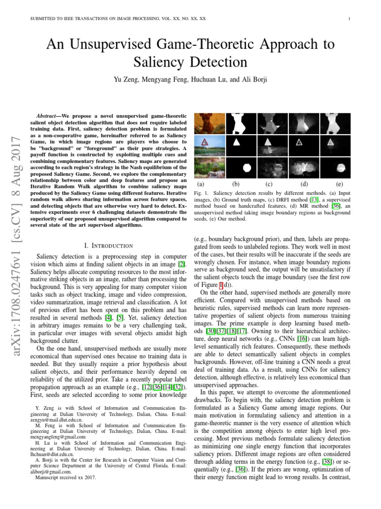 An Unsupervised Game-Theoretic Approach To Saliency Detection | PDF ...
