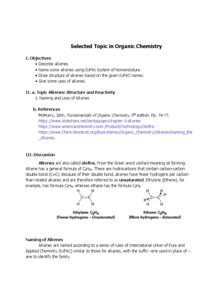 Alkenes: Structure, Naming, and Applications in Organic Chemistry | PDF ...