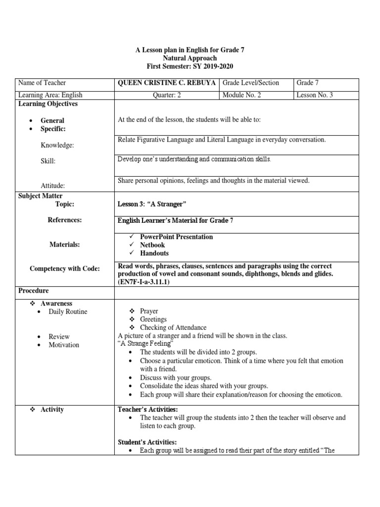 Lesson Plan | PDF | Lesson Plan | English Language