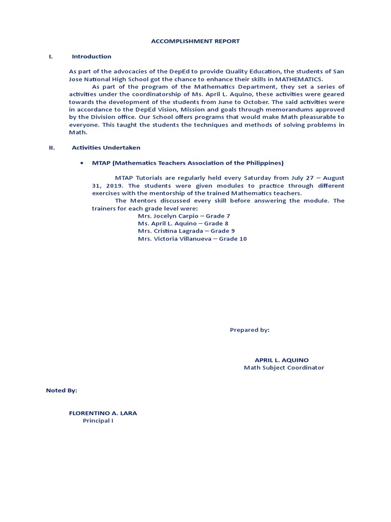 Accomplishment Report | PDF