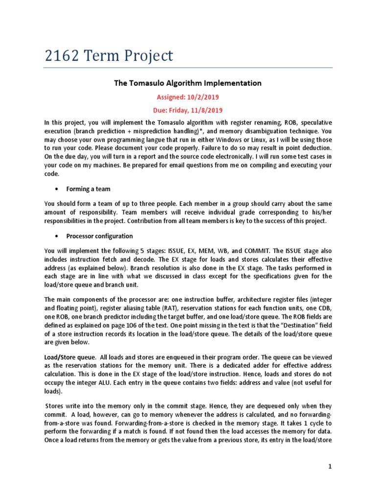 2162 Term Project: The Tomasulo Algorithm Implementation | PDF | Office Equipment | Computer ...