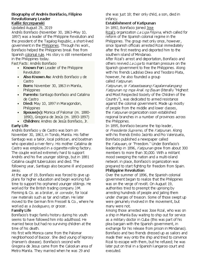 Position Paper On Andres Bonifacio | PDF | Philippines | Violence