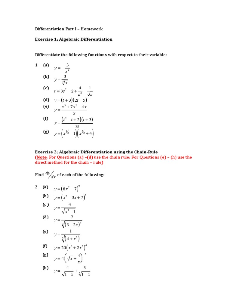 Differentiation HW | PDF