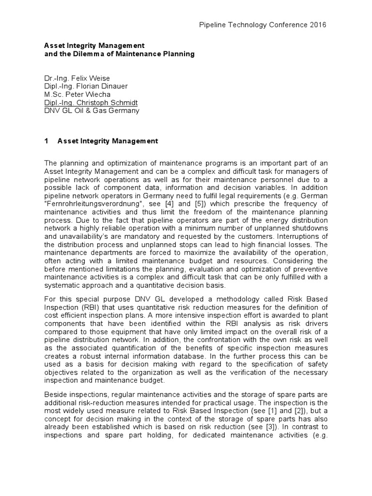 Asset Integrity Management | PDF | Risk | Reliability Engineering