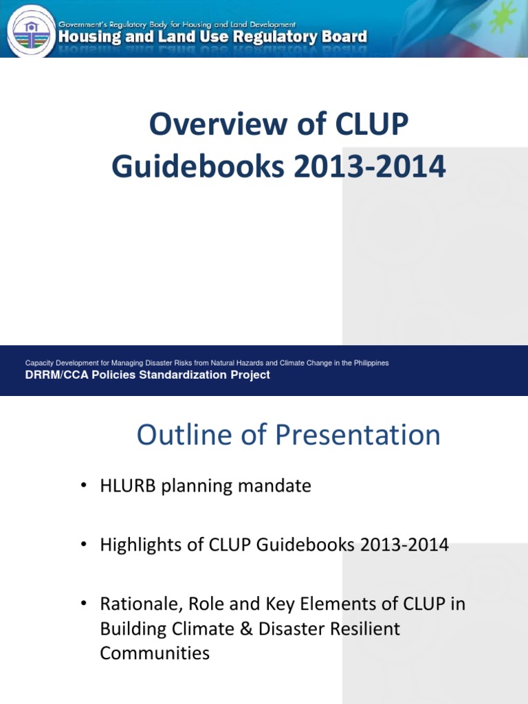 Overview of CLUP Guidebooks 2013-2014: DRRM/CCA Policies ...