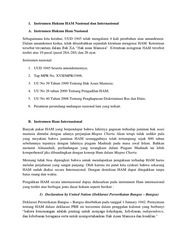 Instrumen Hukum HAM Nasional Dan Internasional A. Instrumen Hukum Ham ...