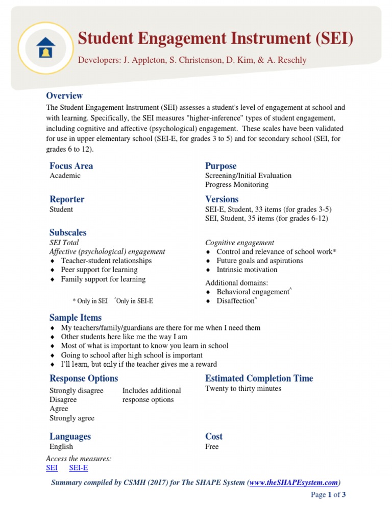 Measuring Student Engagement: An Overview of the Student Engagement ...
