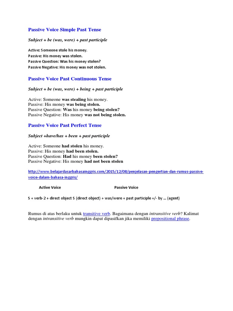 Passive Voice Simple Past Tense | PDF