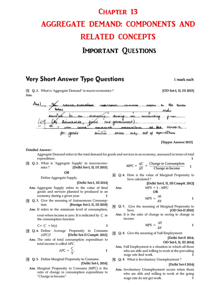 AGGREGATE DEMAND COMPONENTS AND RELATED CONCEPTS Important Questions ... AGGREGATE DEMAND COMPONENTS AND RELATED CONCEPTS Important Questions ...