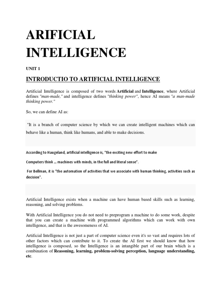 Arificial Intelligence | PDF | Artificial Intelligence | Intelligence ...