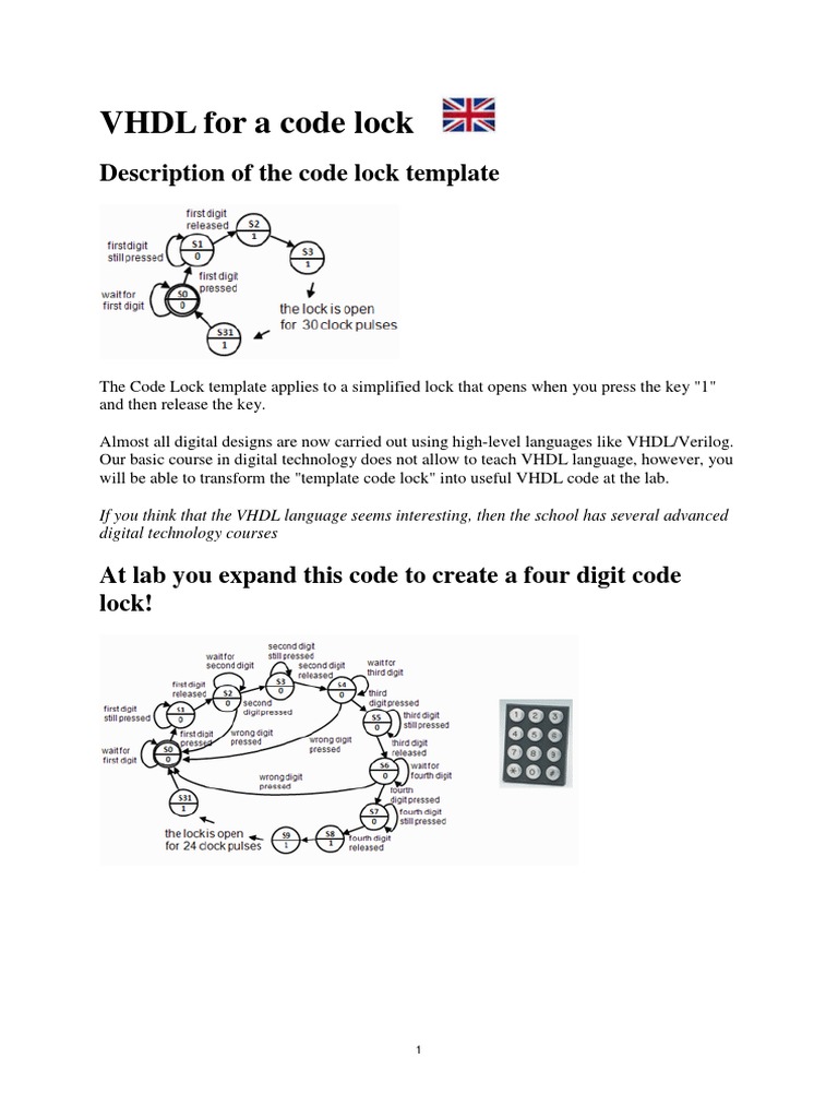 VHDL For A Code Lock | Download Free PDF | Vhdl | Data Type VHDL For A Code Lock | Download Free PDF | Vhdl | Data Type