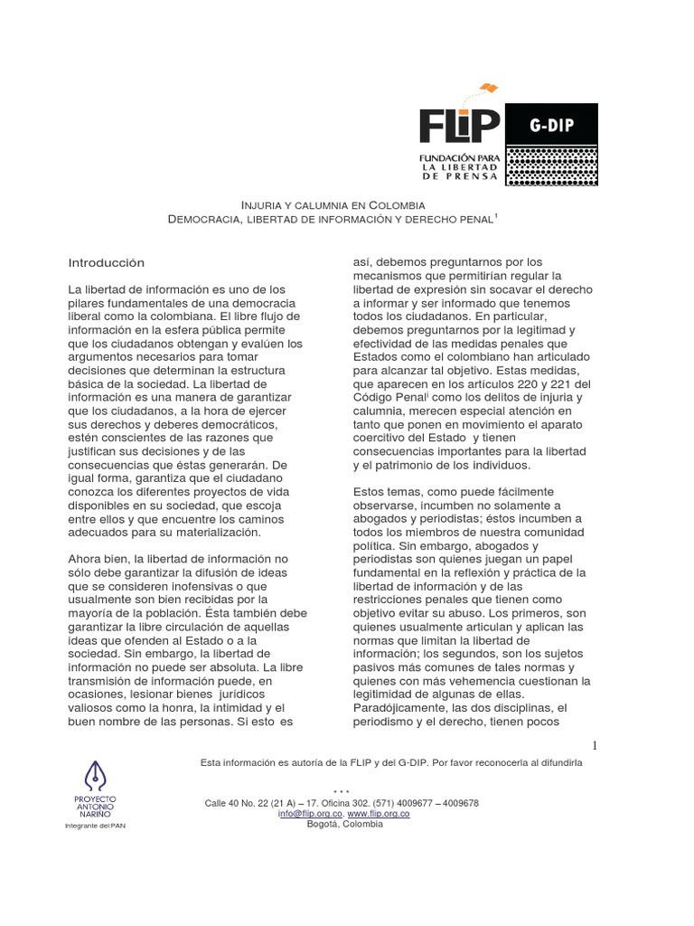 Injuria y Calumnia en Colombia | PDF | Derecho penal | Democracia