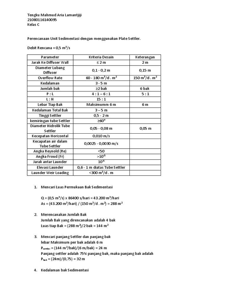Perencanaan Unit Sedimentasi Dengan Menggunakan Plate Settler | PDF