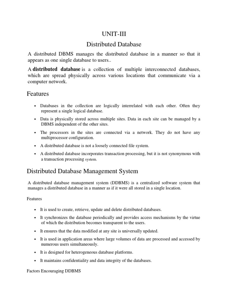 Unit-Iii Distributed Database: System | PDF | Databases | Conceptual Model