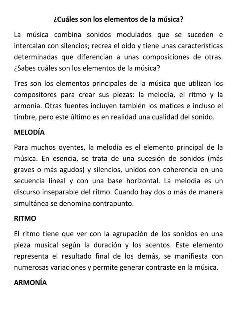 Cuáles Son Los Elementos de La Música | PDF