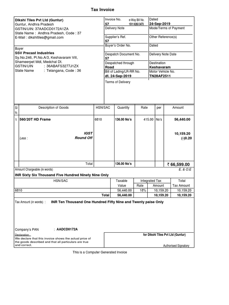 Tax Invoice: Igst Round Off | Download Free PDF | Invoice | Government ...