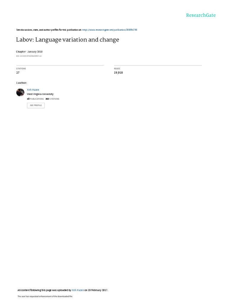 Labov: Language Variation and Change: January 2010 | PDF | Dialectology ...