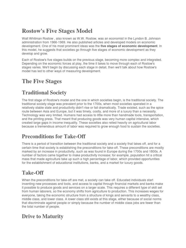 Rostow's Five Stages of Economic Growth | PDF | Society | Economic ...