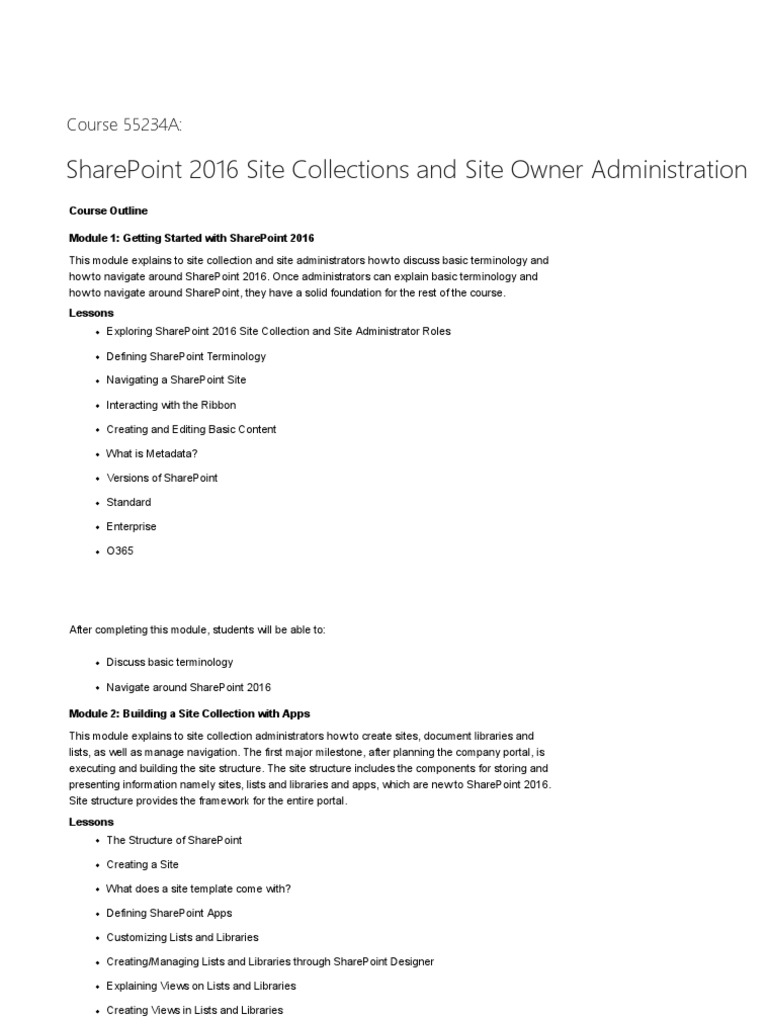 Sharepoint 2016 Site Collections and Site Owner Administration | PDF ...