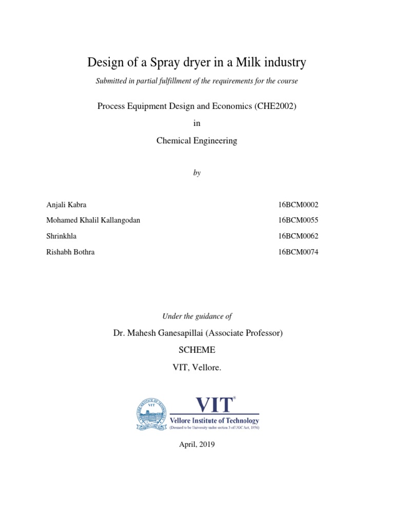 Design of Spray Dryer Used in Milk Industries - Process Equipment and ...