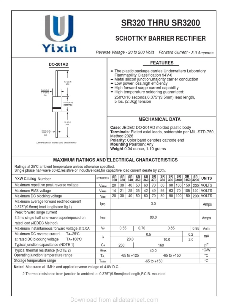 SR320 THRU SR3200: Schottky Barrier Rectifier | PDF | Rectifier | Electrical Equipment