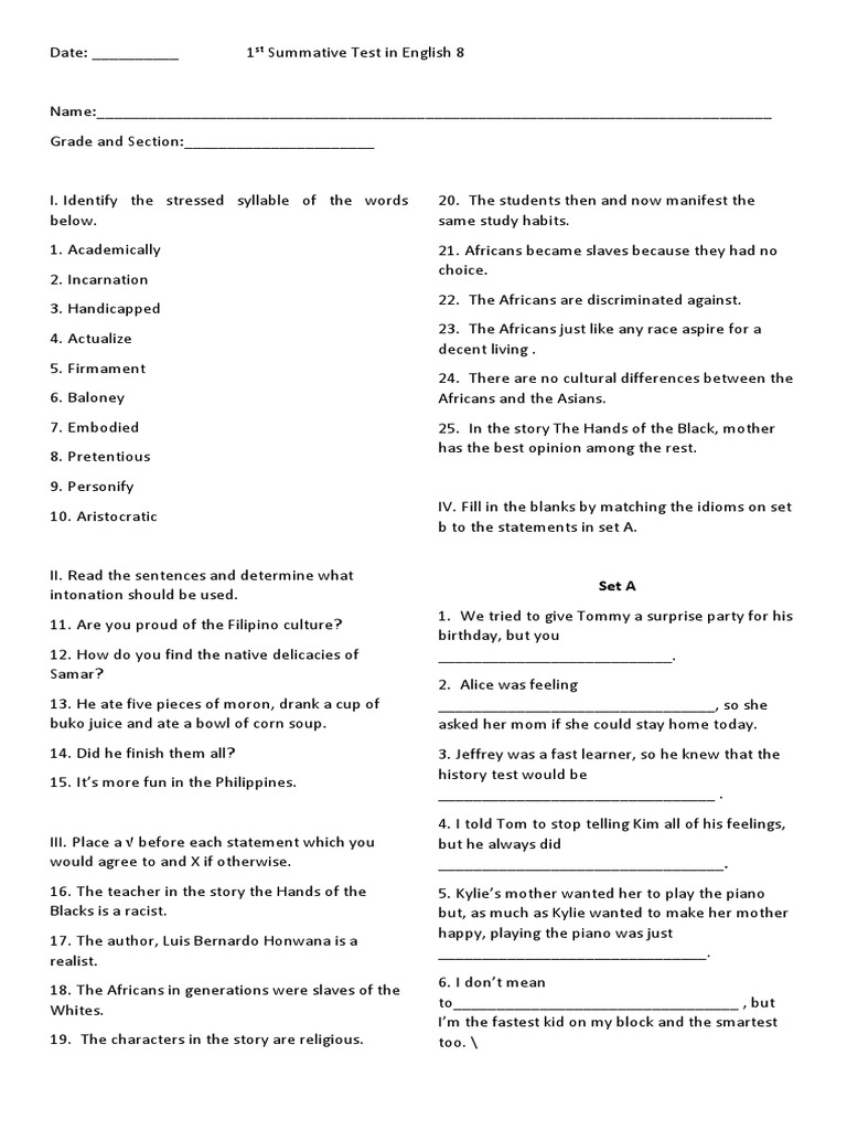 1st Summative Test in English 8 | PDF