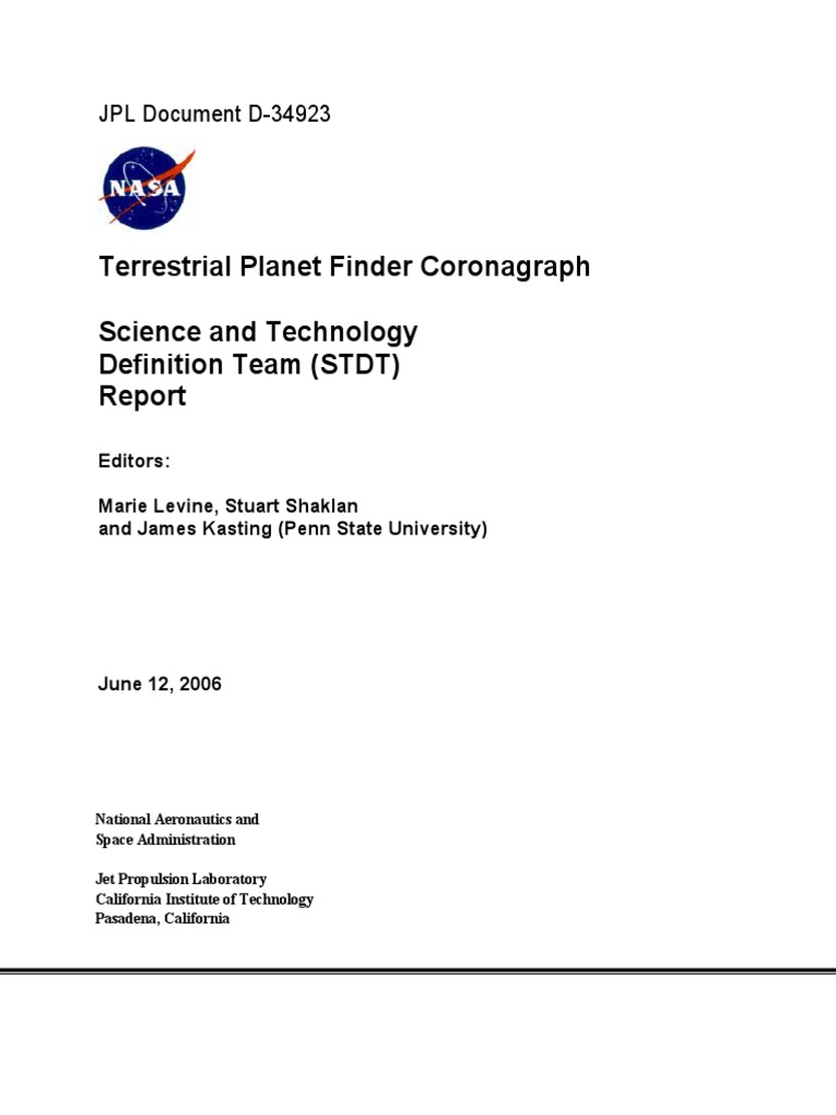 STDT Report Final Ex2FF86A | PDF | Exoplanet | Terrestrial Planets