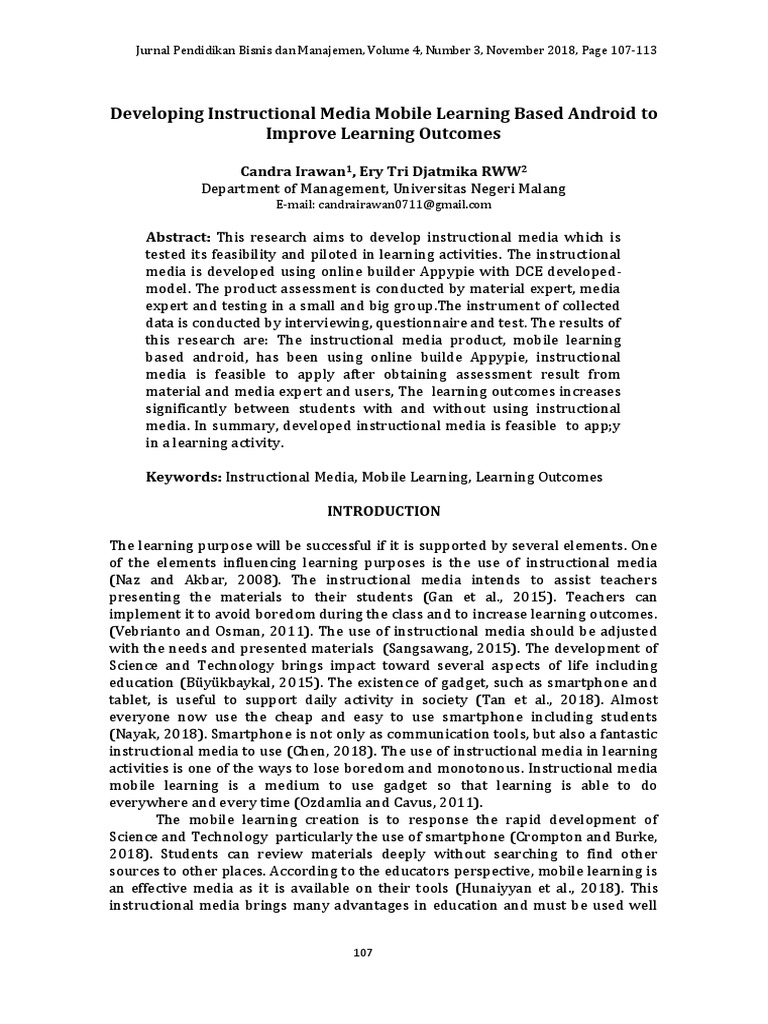 Developing Instructional Media Mobile Learning Based Android To Improve ...