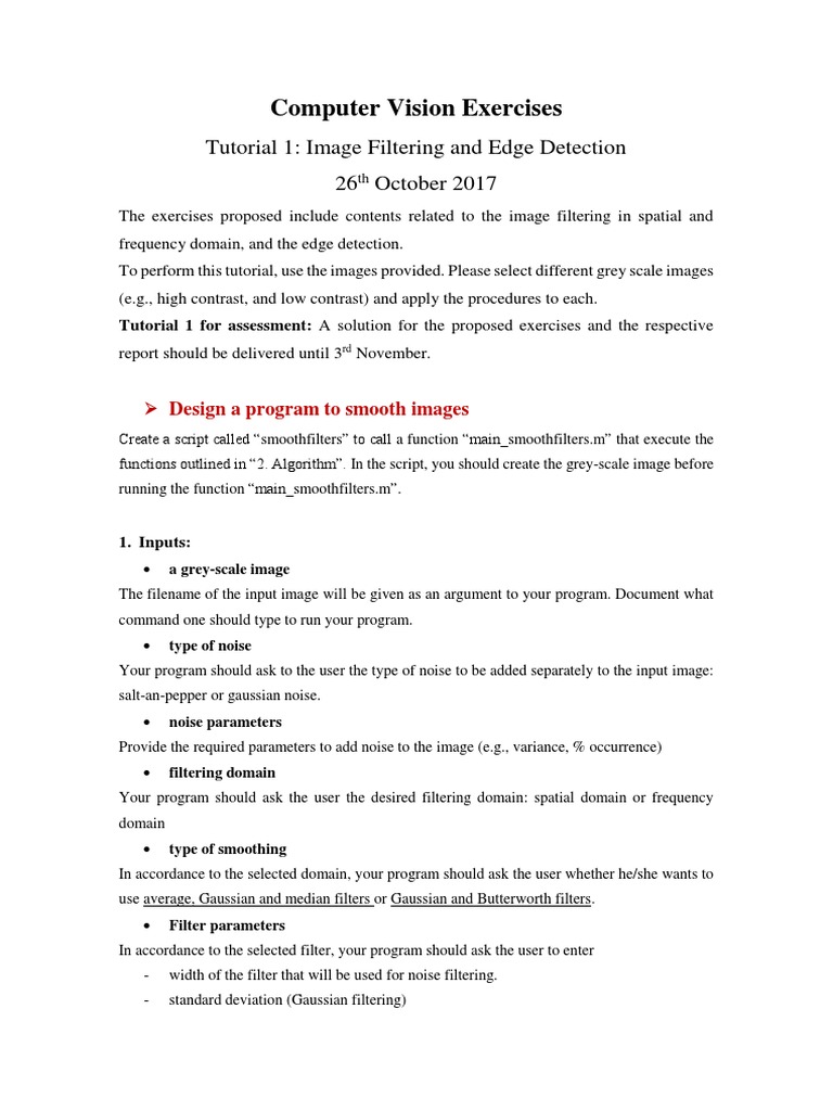 Computer Vision Exercises: Tutorial 1: Image Filtering and Edge Detection 26 October 2017 | PDF ...