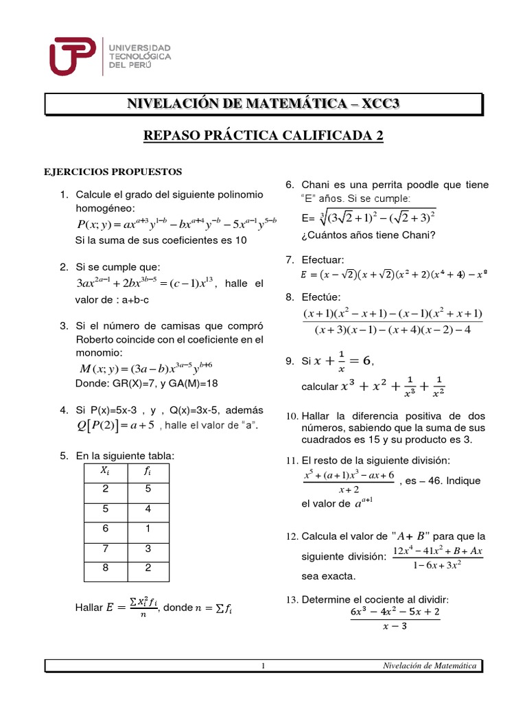 NM Xcc3 Repaso Pc2 | PDF | División (Matemáticas) | Álgebra