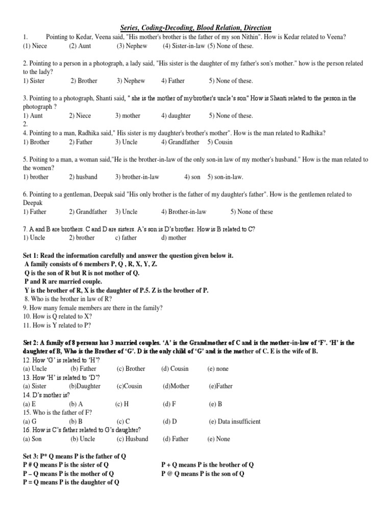Series Coding Blood Relation Direction Boot Camp 2019 | PDF | Living ...