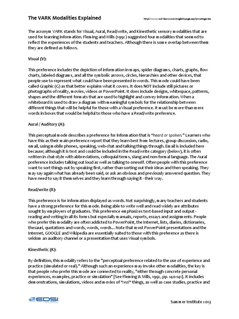 VARK Explained PDF | PDF | Learning Styles | Semiotics